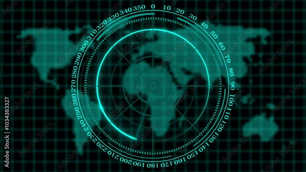 Radar scanning with circular interface, showing data charts and ...