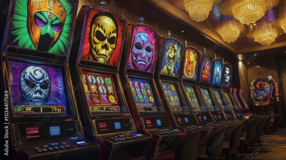 Slot machine with stencil art and luchador symbols spray paint textures ...