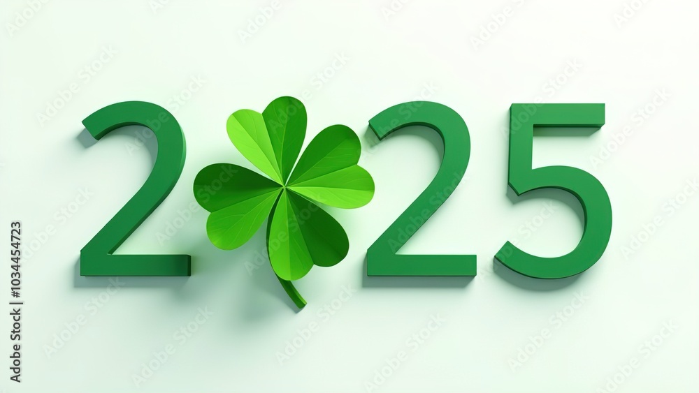 The green numbers 2025 and clover are depicted on a white background. A ...