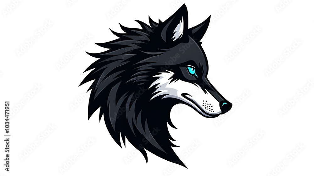 Black and white, techy, minimalistic logo of a half-transformed wolf's ...