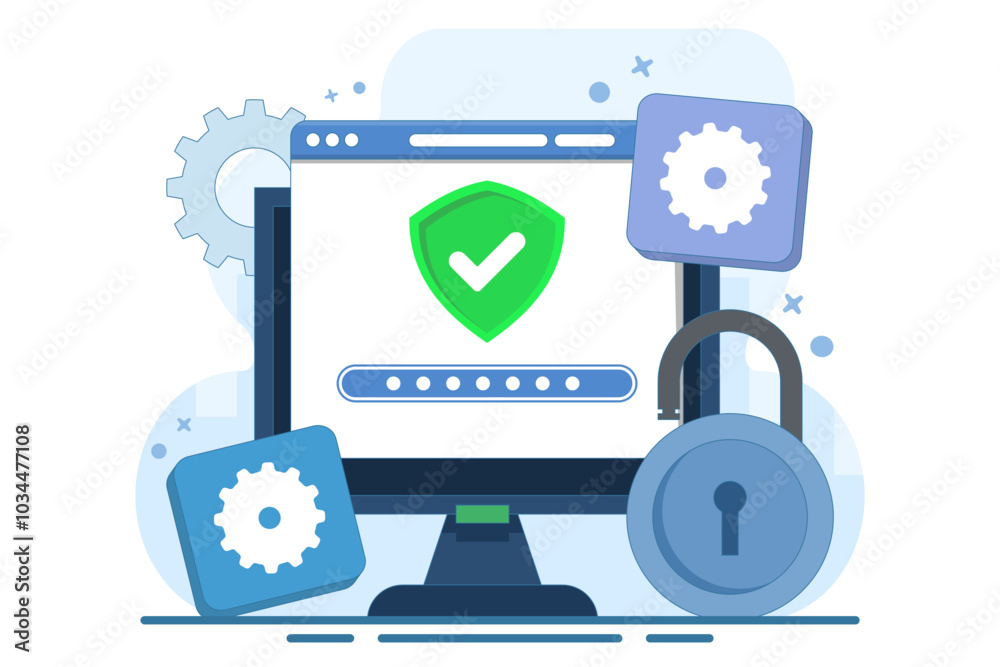 Computer security concept, Device security, PC protected with lock and ...