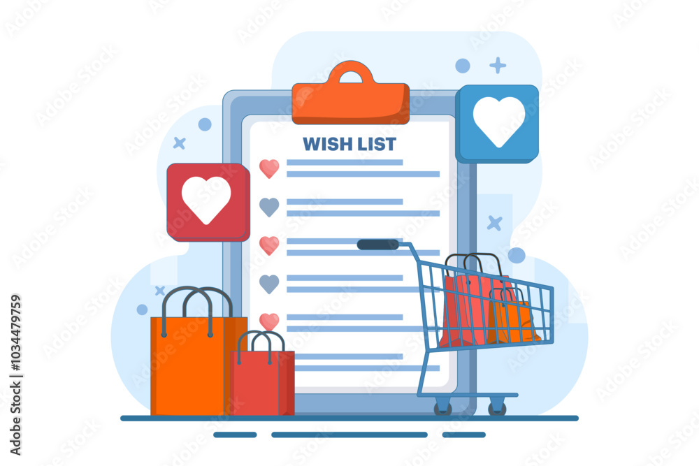 shopping wish list concept, online product wish list, gift and shopping ...