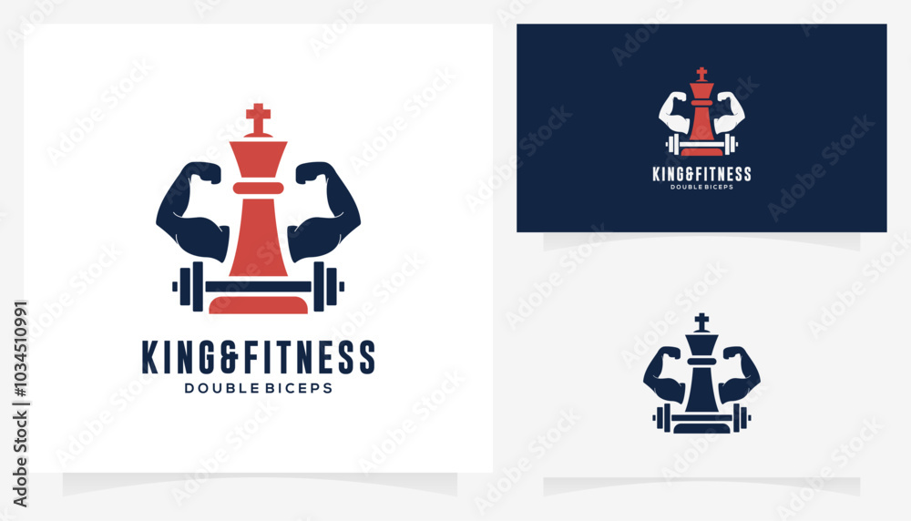 Abstract vector of king on chess with muscle double bicep icons symbols ...