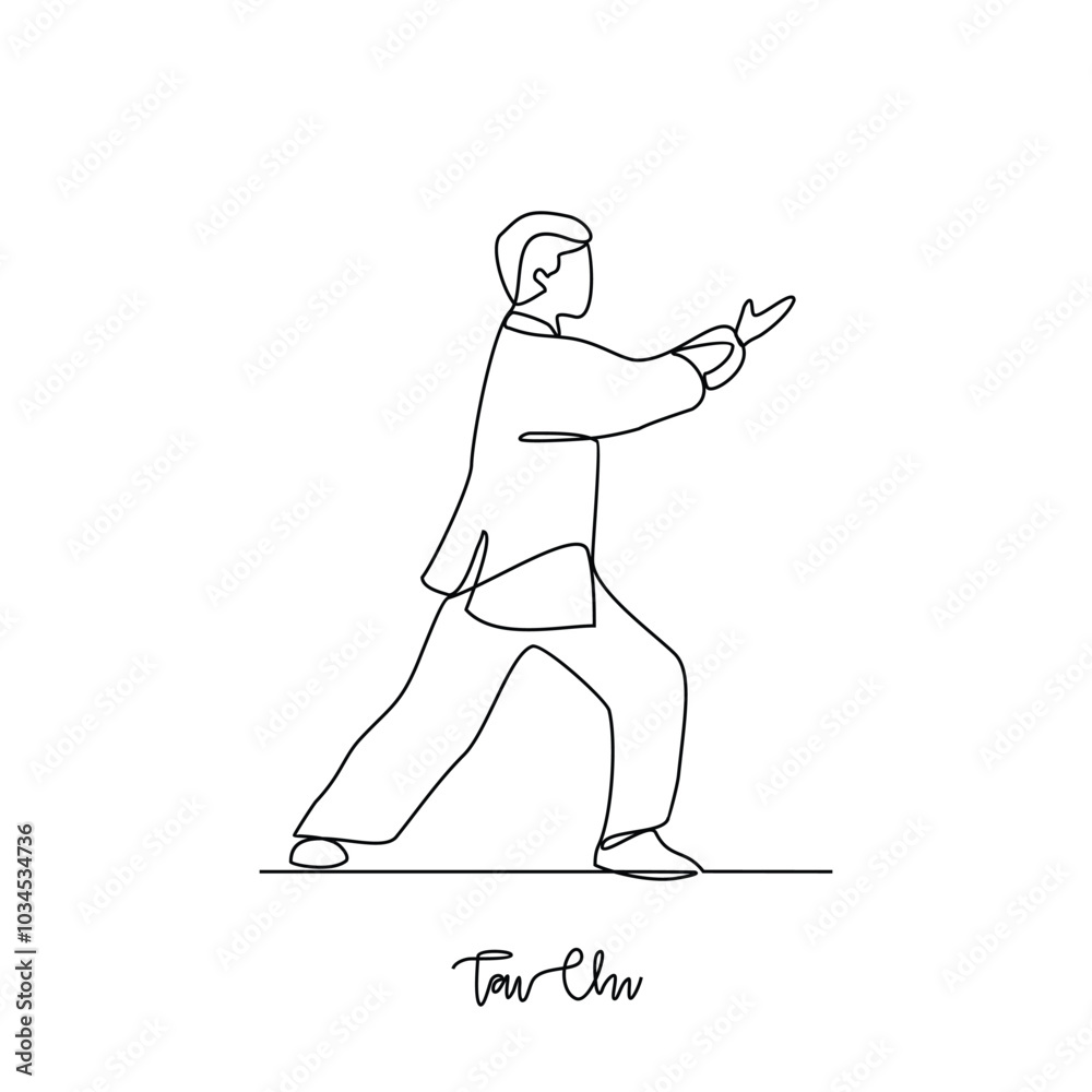 One continuous line drawing of Tai Chi sports vector illustration ...