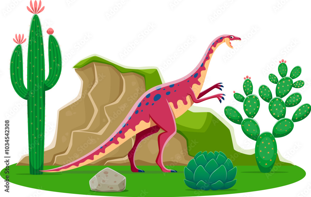 Anchisaurus prehistoric dinosaur animal cartoon character with cactuses ... Anchisaurus prehistoric dinosaur animal cartoon character with cactuses ...