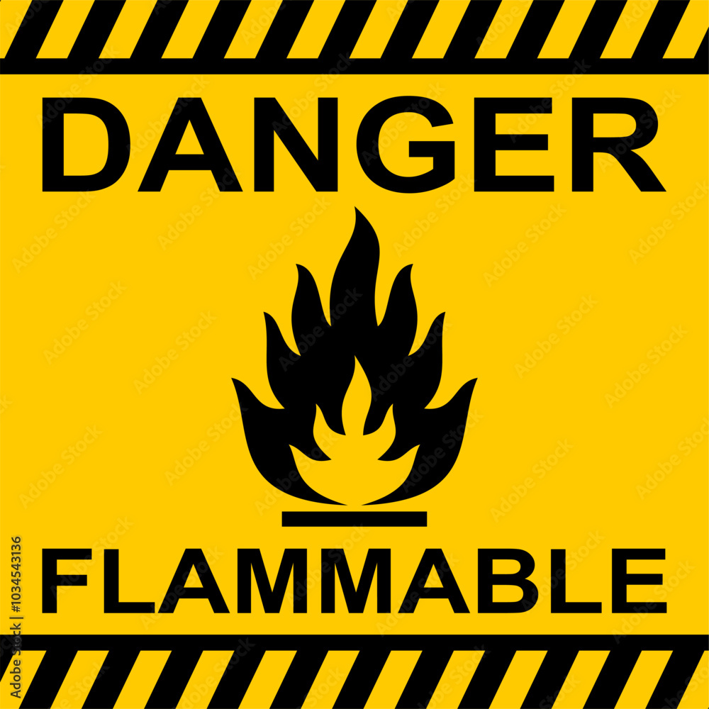 Danger Flammable Liquid Warning Sign with Blazing Fire Icon. Editable ...