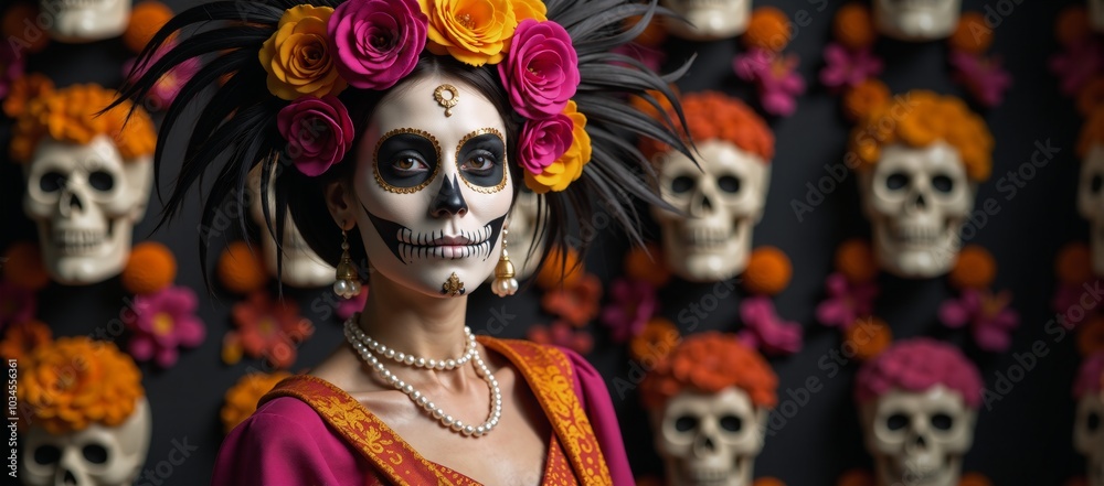 Mexican Day of the Dead and Halloween-themed image featuring La Catrina ...