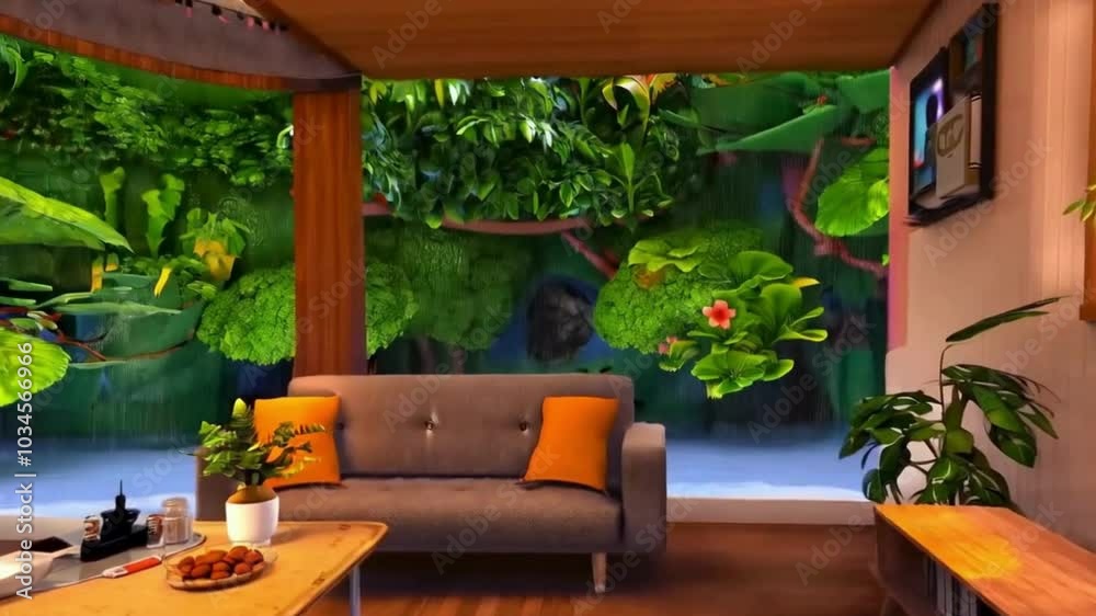 virtual backgrounds loop animation, stream overlay. cozy lo-fi living ...