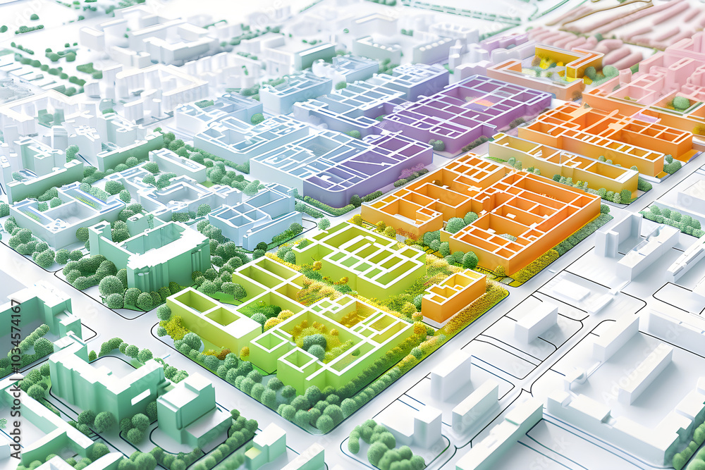 Color-Coded Zonal Schematic of Cityscape Highlighting Residential ...