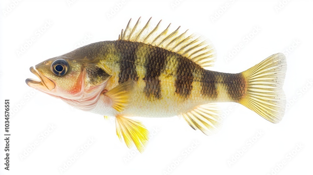 specimen of Yellow Perch Perca flavescens displays its striking yellow ...