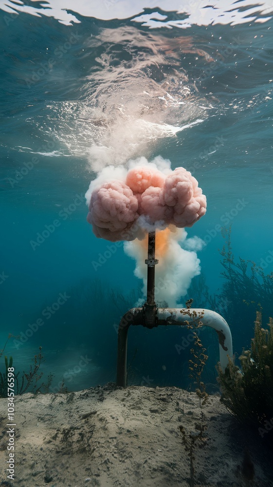 Illustration of natural disaster subsea pipeline explosion and leakage ...