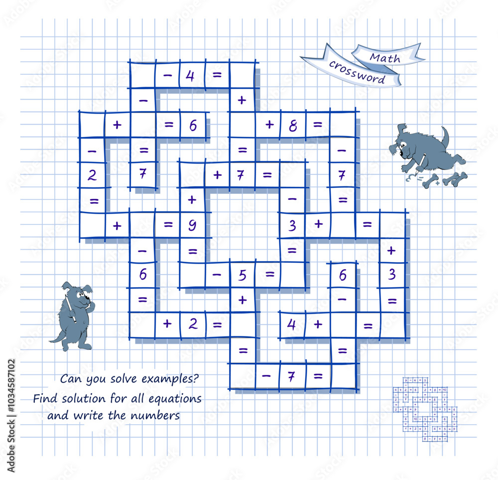 Mathematical crossword. Can you solve examples? Find solution for all ...