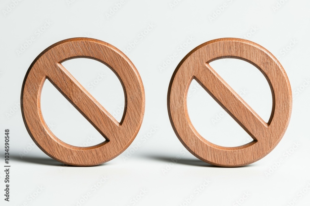 Two wooden no's are placed next to each other, prohibition sign or ...