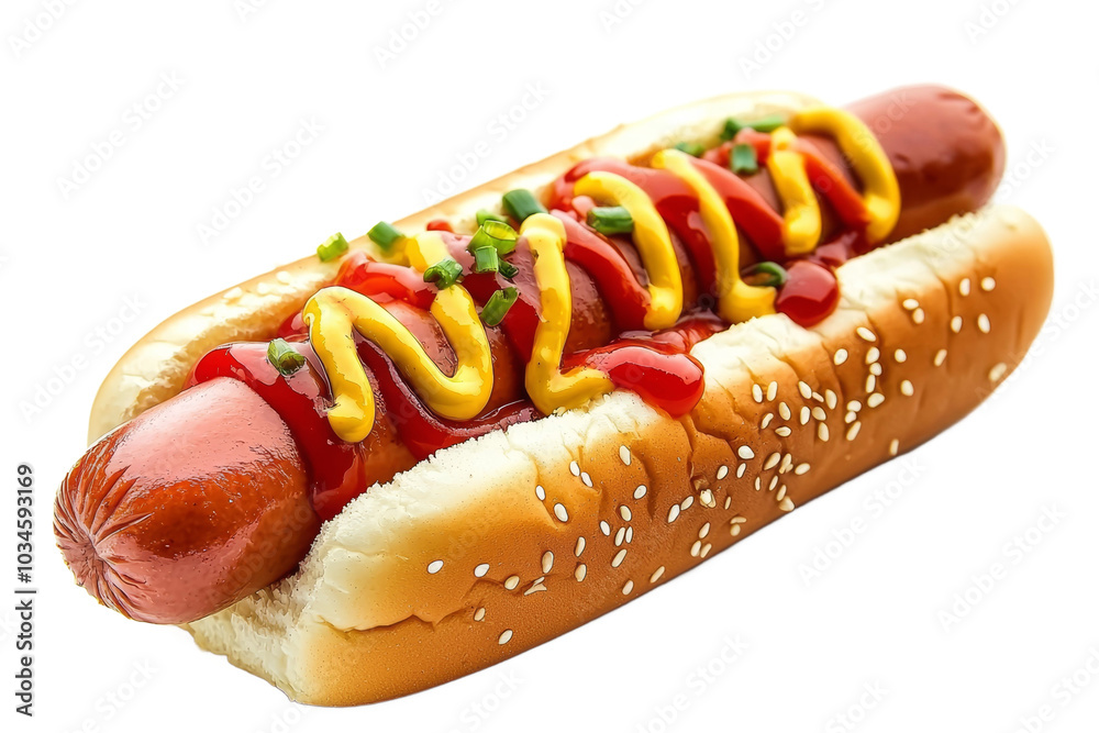 Hot dog in advertising style. Fast food concept. Isolated background ...
