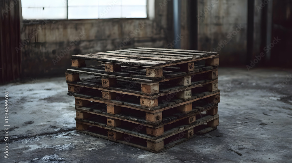 Stack of Worn and Broken Wooden Pallets in a Loading Area, Capturing ...