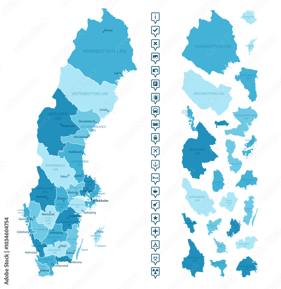 Vecteur Stock Sweden - detailed map of the country in blue colors ...