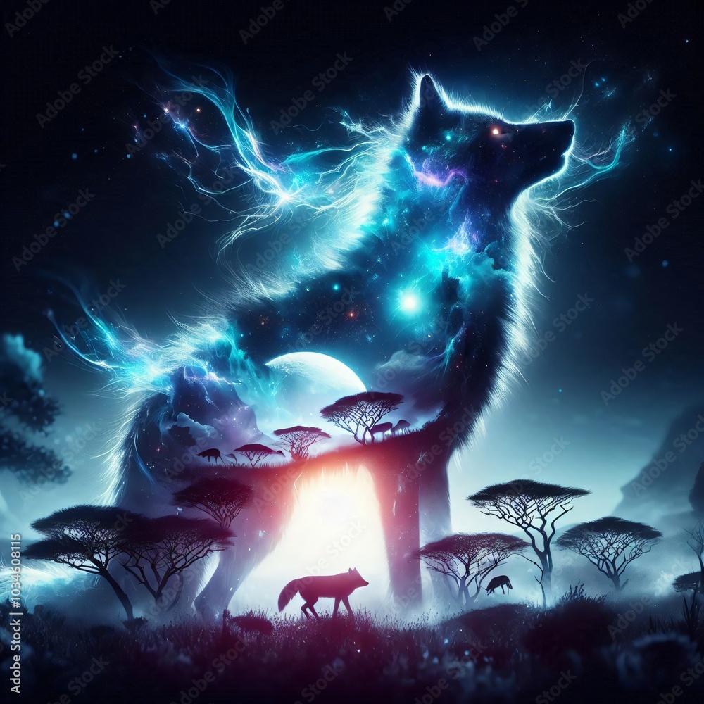 spiritual and ethereal wolf in the cosmic landscape: the mysterious art ...