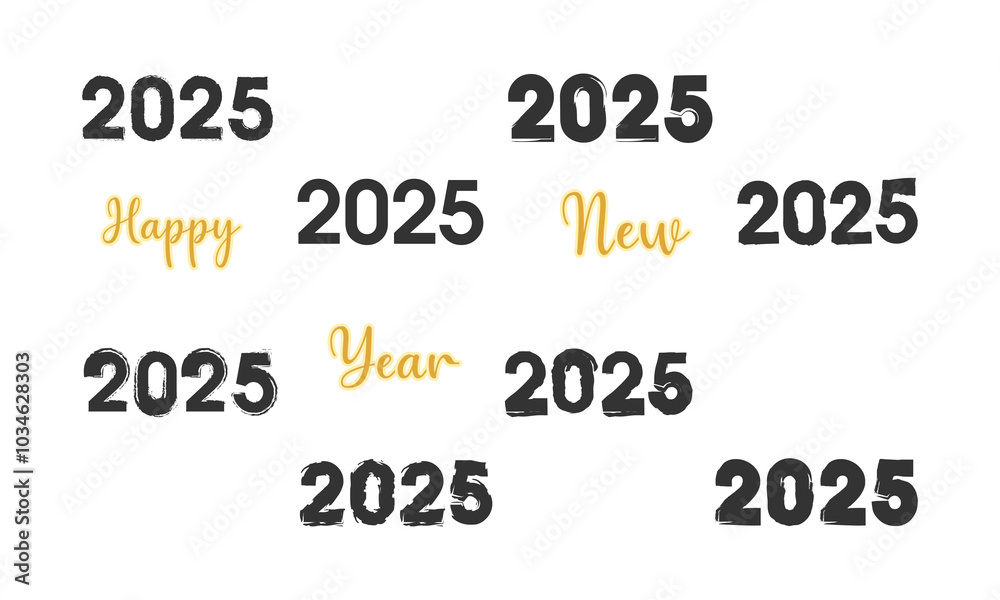 Happy New Year Brush stroke and fill numbers 2025. Celebration New Year ...