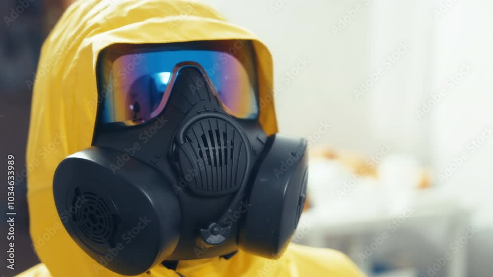 Mirror Reflection of Man Tilting Head in Gas Mask: Urban Survival ...