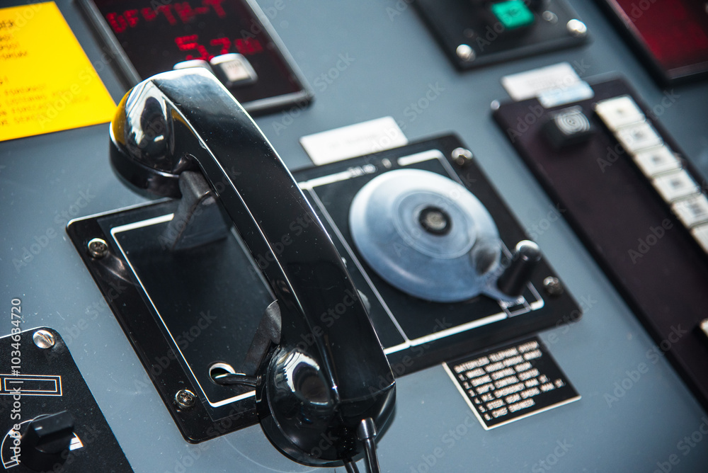 Poster View of the control console on the navigational bridge of the ...