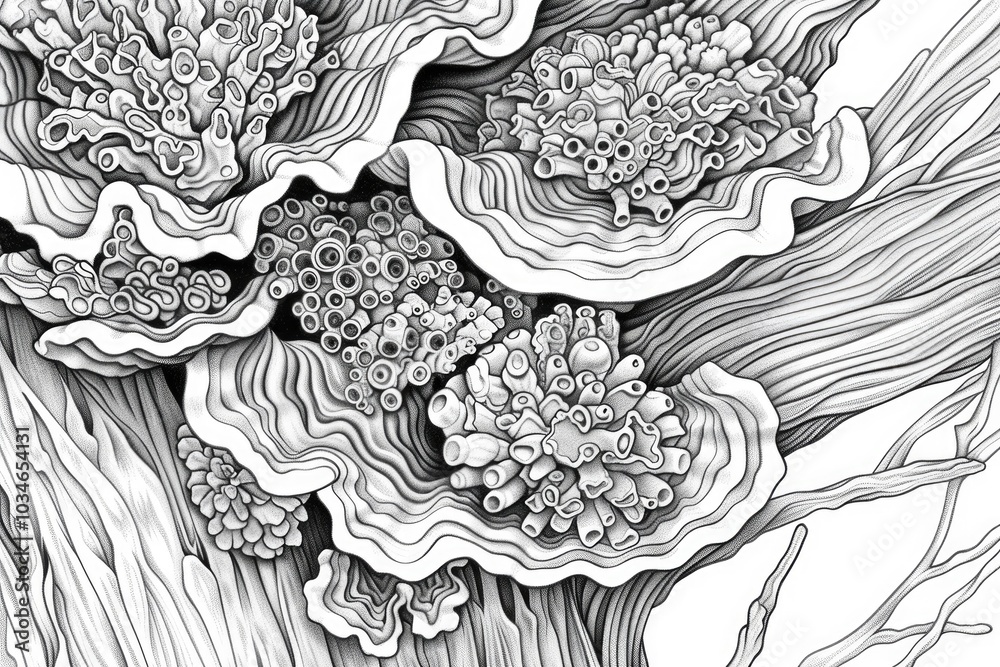 ภาพประกอบสต็อก Coloring book illustration of a lichen showcasing the ...