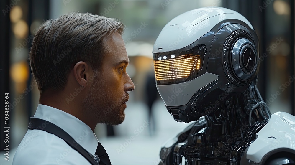 futuristic job interview scene featuring human candidate and an ai ...