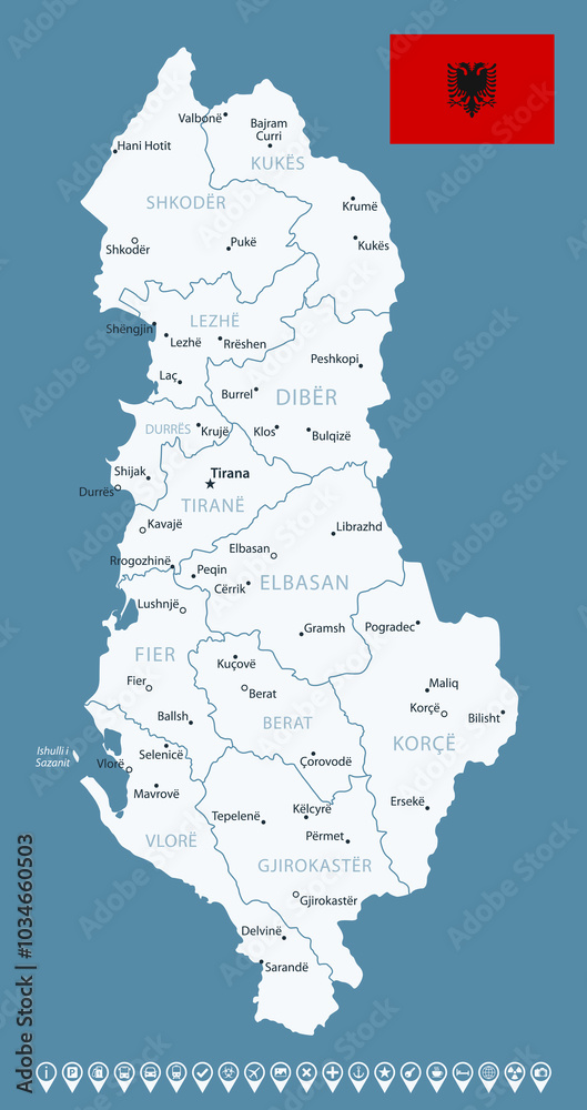 Albania - detailed country map with cities and regions. Infographic ...