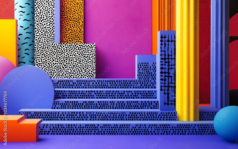 Vivid purple backdrop showcasing iconic 80s Memphis style design ...
