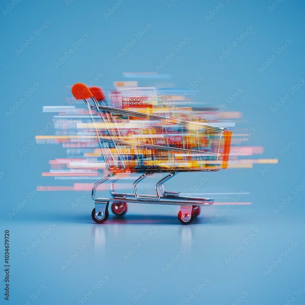 An abstract image of a shopping cart in motion, symbolizing the speed ...