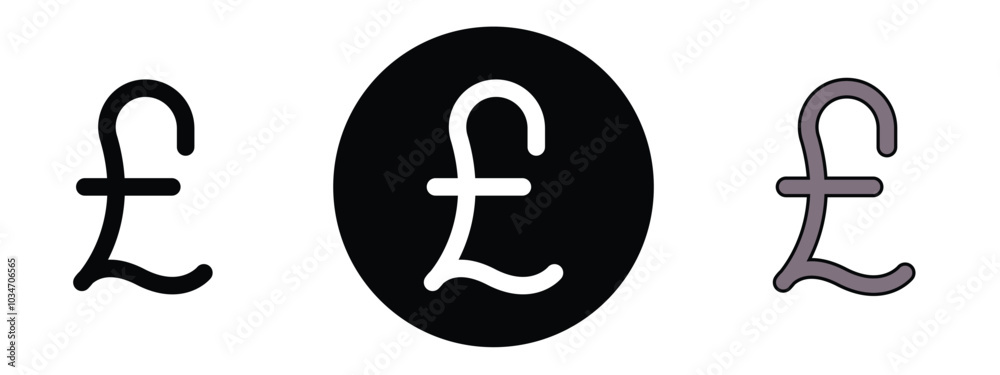 Pound icon symbol, three pound icons first in outline middle one in ...
