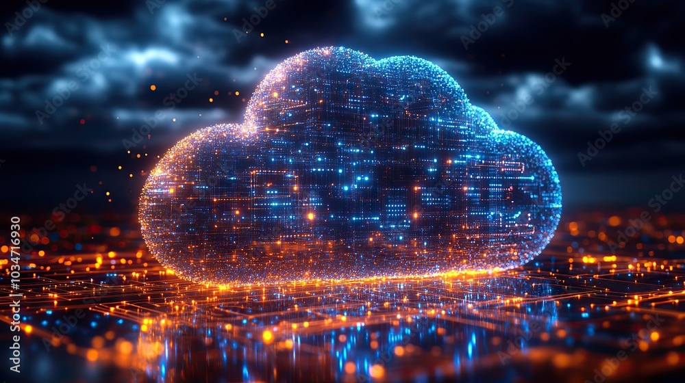 cloud computing and dat integration visualized with digital cloud icons ...