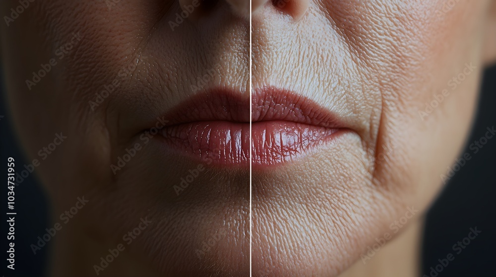 Visual time-lapse of fine lines reduction around the mouth, showing ...