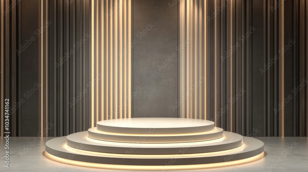 Illuminated Circular Platform with Three Levels in a Modern Interior ...