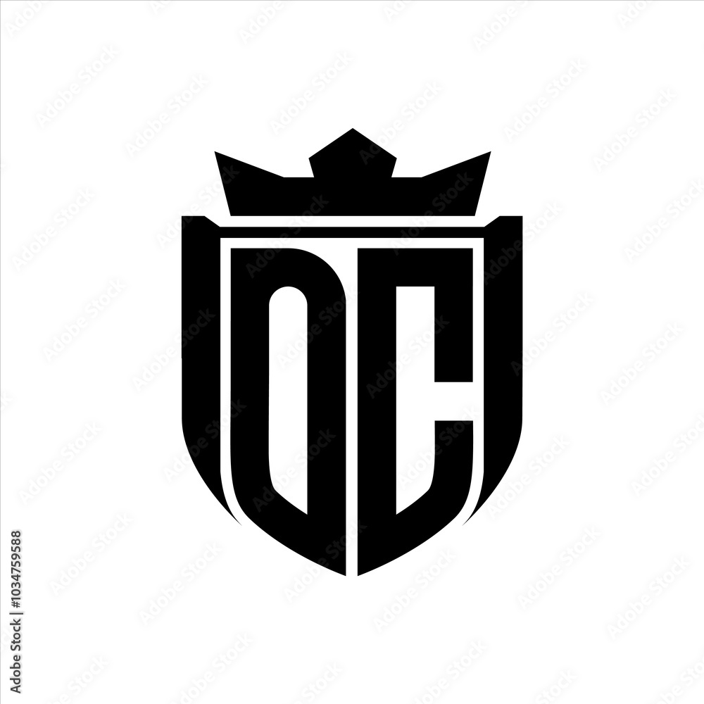 OC Logo with shield shape inside shield badge crown on white background ...