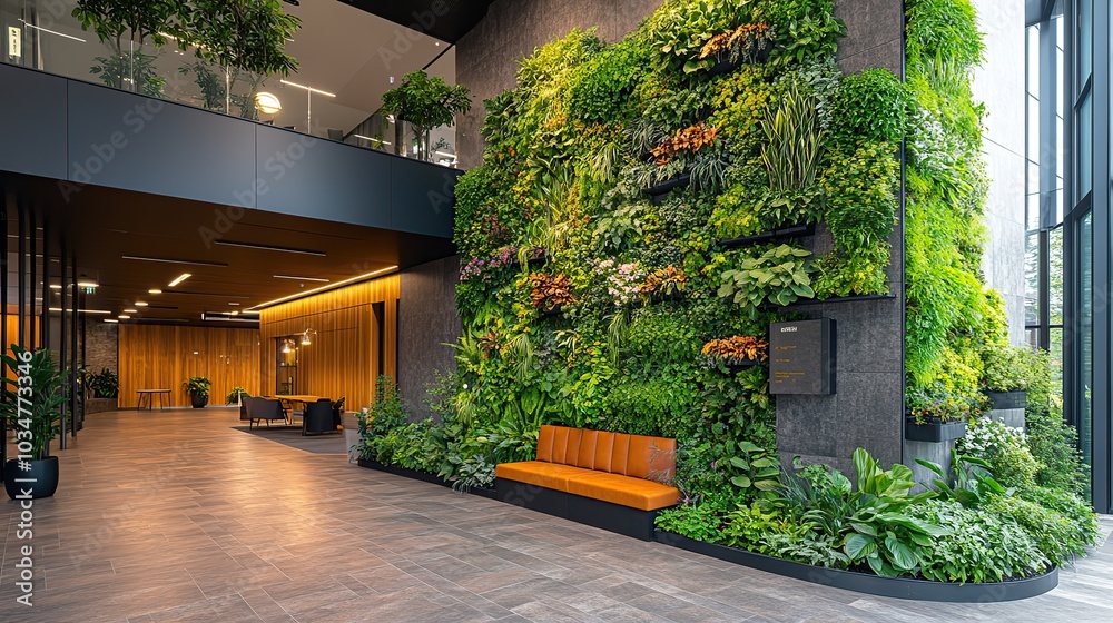 modern office interior boasting lush green living wall incorporating ...