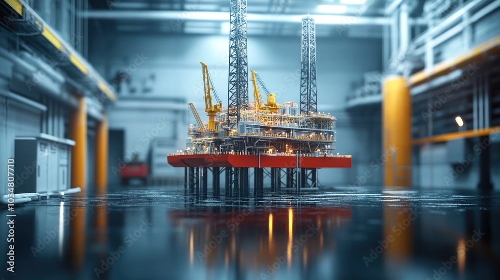A digital model of an offshore jack-up rig displayed in a VR ...
