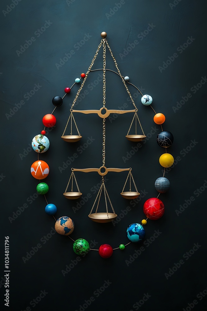 The ICJ emblem surrounded by symbols of peace and law representing its ...