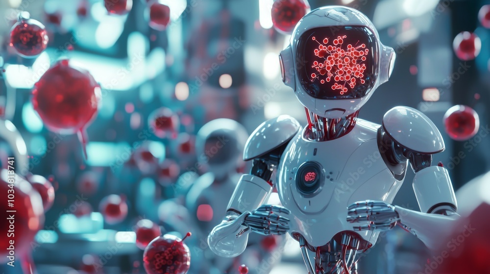 AI Analyzing Blood Cells : Close-up of robots using AI to analyze blood ...