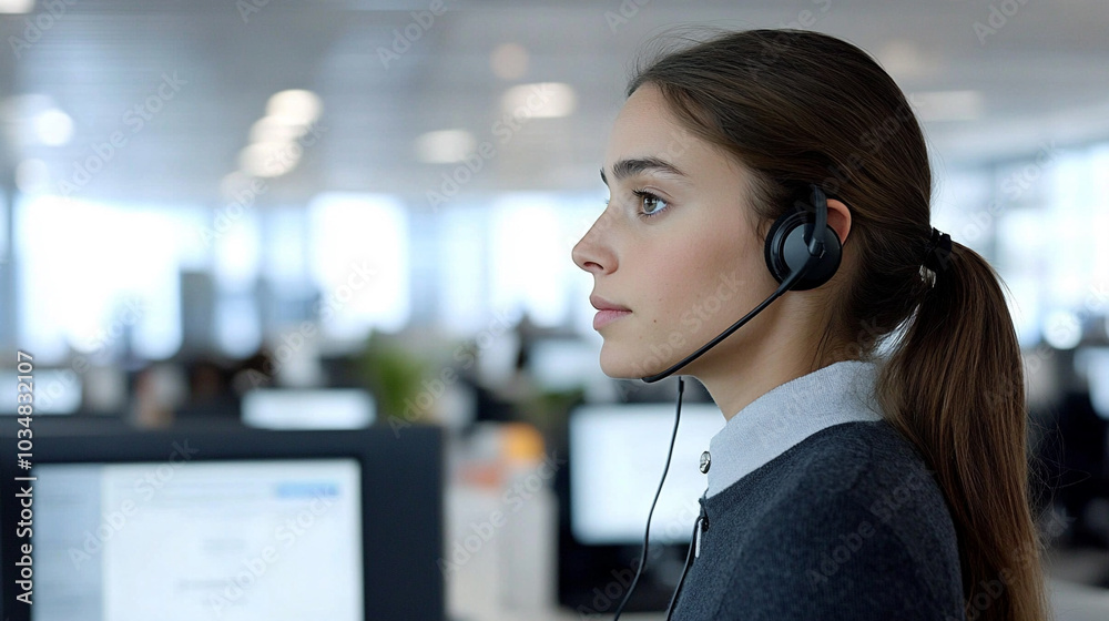 a professional moment in a modern call center, focusing on the upper ...