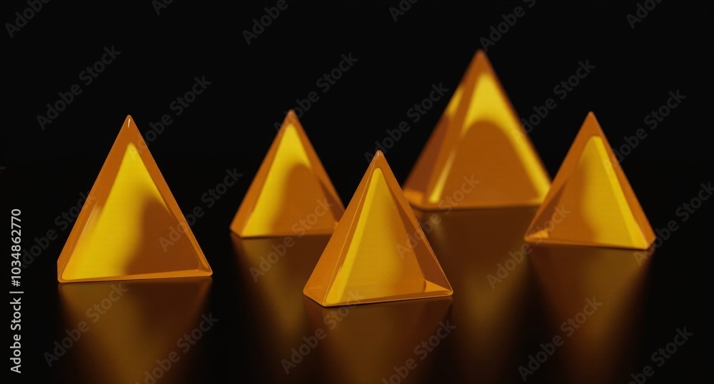 Saffron-colored translucent isosceles triangles with smooth mirror-like ...
