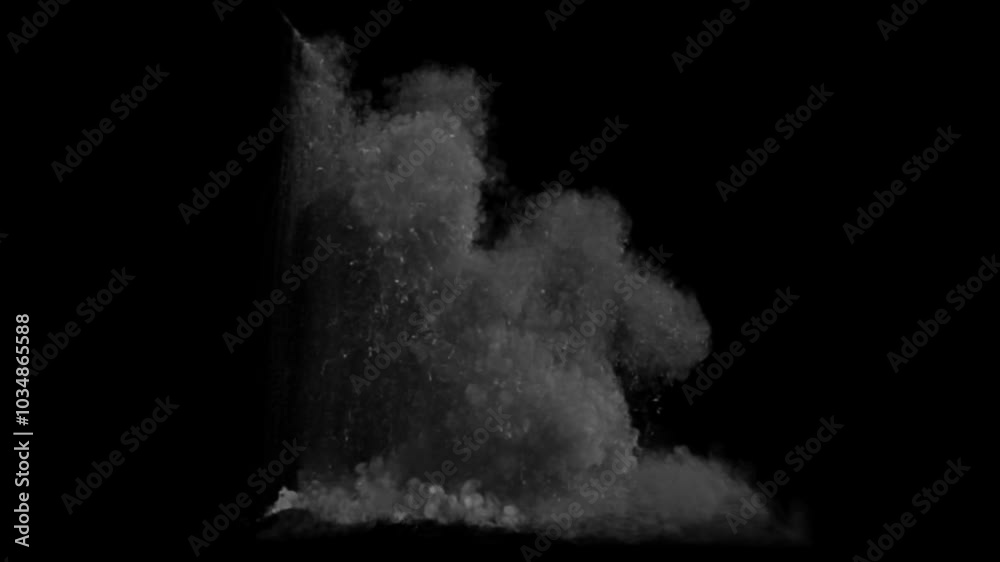 Dust explosion side view on transparent background 3d rendering of Dust simulation with alpha ...