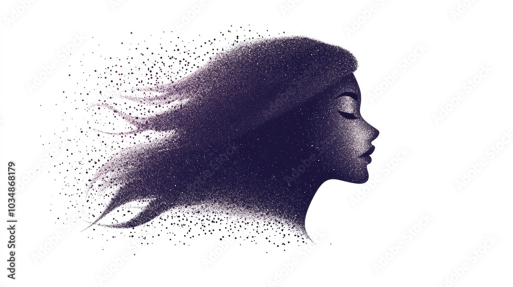 2D cartoon illustration of a female face silhouette dissolving into a ...