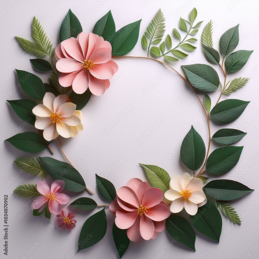 floral banner beautifully arranged with leaves and flowers, creating a ...