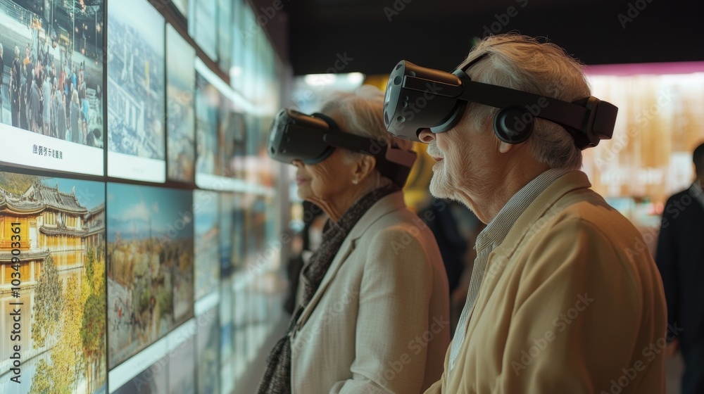 Virtual reality travel experience, users exploring digital recreations ...
