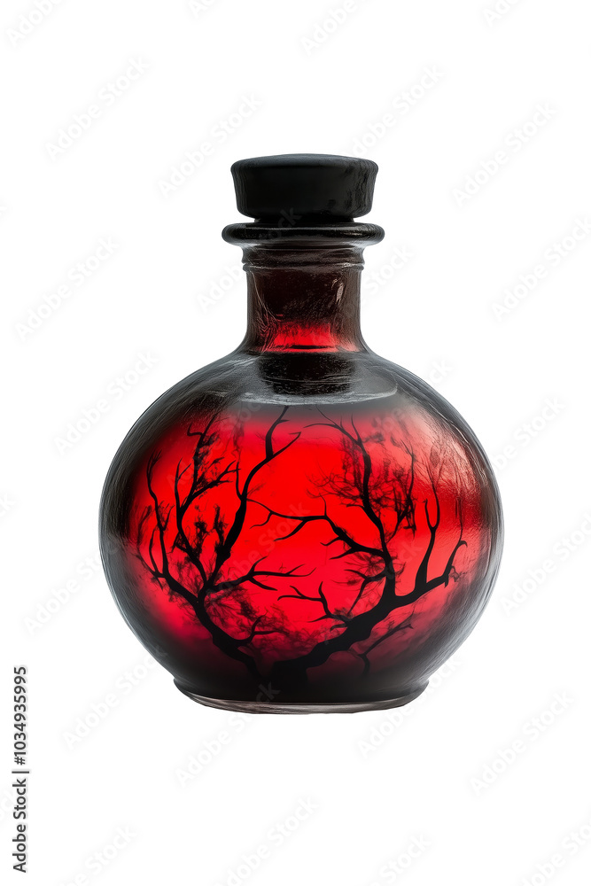 Mystical Red Potion Bottle with Tree Silhouette on Transparent ...
