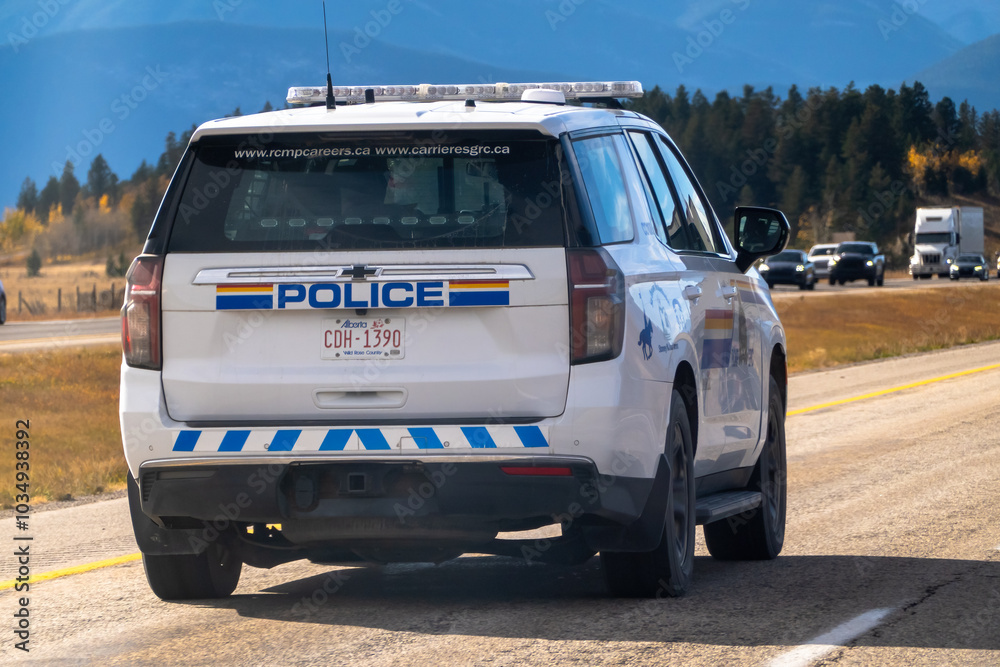 Canmore, Alberta, Canada. Oct 14, 2024. A white Royal Canadian Mounted ...