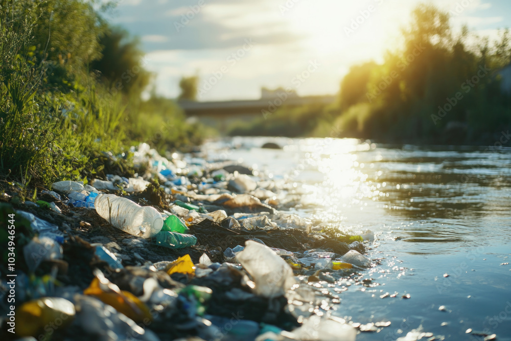 Photo & Art Print Plastic pollution in river: environmental impact of ...