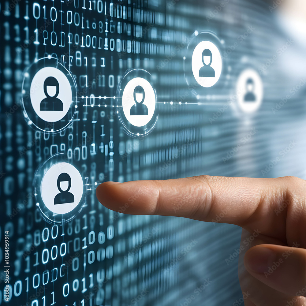 Creating an identity in the virtual or online world. A hand pointing ...