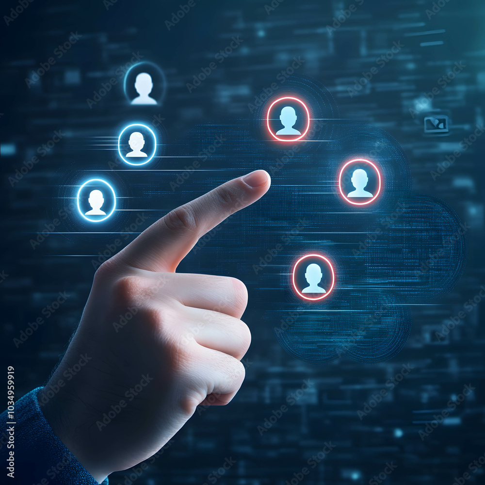 Creating an identity in the virtual or online world. A hand pointing ...