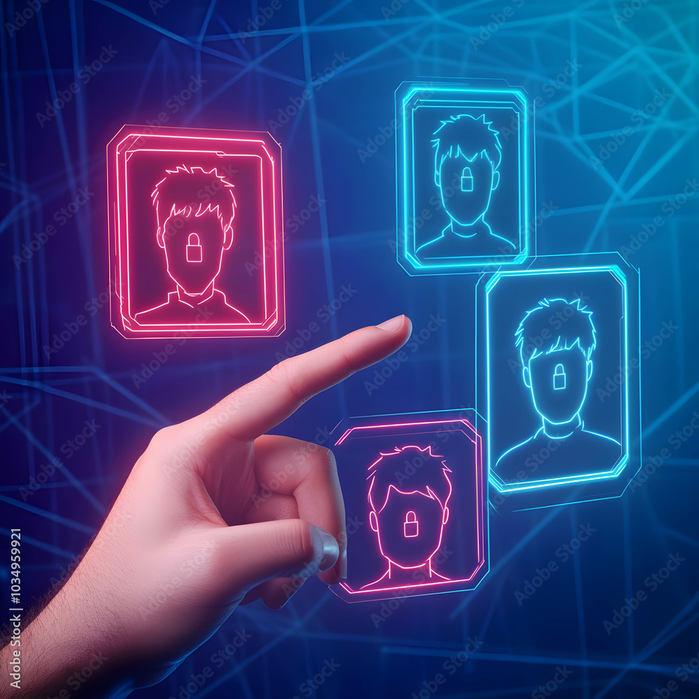 Creating an identity in the virtual or online world. A hand pointing ...